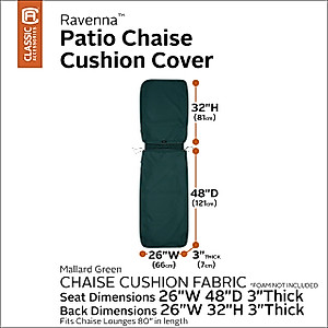 Classic Accessories Ravenna Water-Resistant Patio Chaise Cushion Cover, 80 x 26 x 3 Inch, Mallard Green, Patio Furniture Cushion Covers