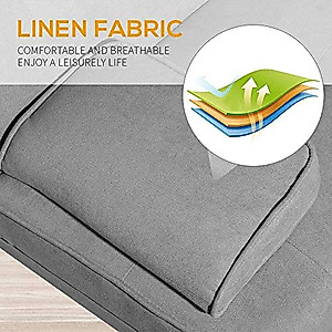 HCWORLD Sleeper,Modern Futon Sofa Bed, Couch Metal Legs and 2 Cup Holders Convertible Seat for Apartment Home Furniture-Gray