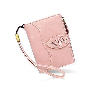 CONISY Small Wallet for Women, Compact Bifold Leather Wallet with Wristlet RFID Blocking Womens Wallet (Pink)