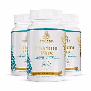 TURNER Calcium Plus, All-Natural Marine Calcium Supplement, with UAF1000+ Super Antioxidant, Magnesium + Vitamins K2 & D3, Supports Bone Density & Joint Health, 3 Bottles, 270 caps, 3 Month Supply