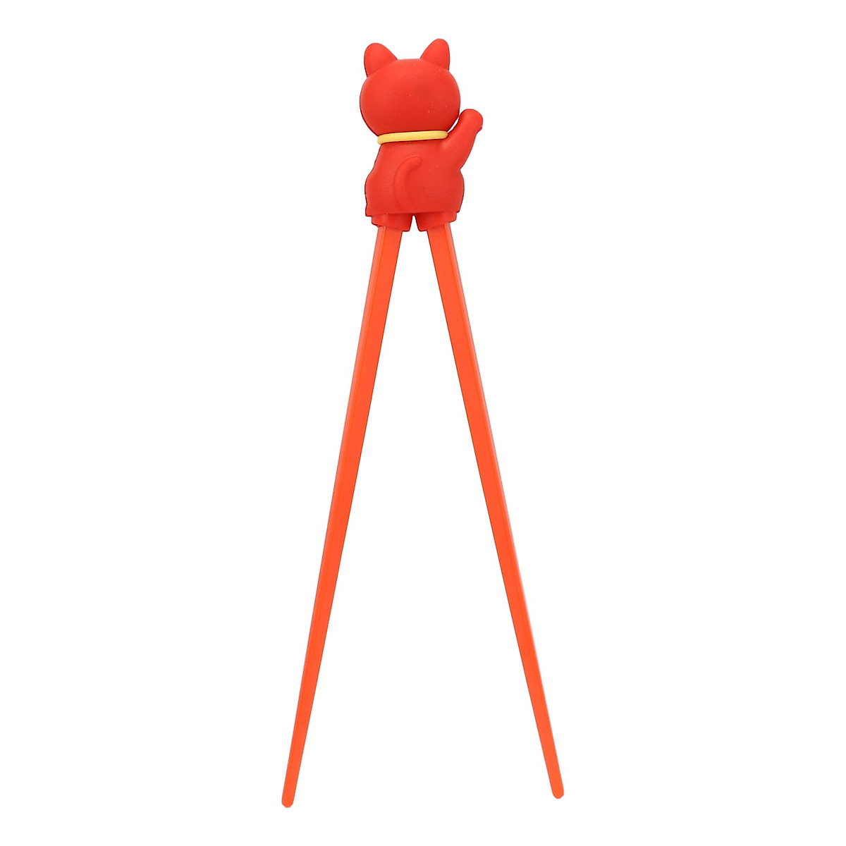 Ebros Gift Reusable Training Chopsticks Set With Animated Food Safe Silicone Helper Hinge Guide For Sushi Noodles Rice Dining Fun For Adults And Kids (Red Maneki Neko Cat)