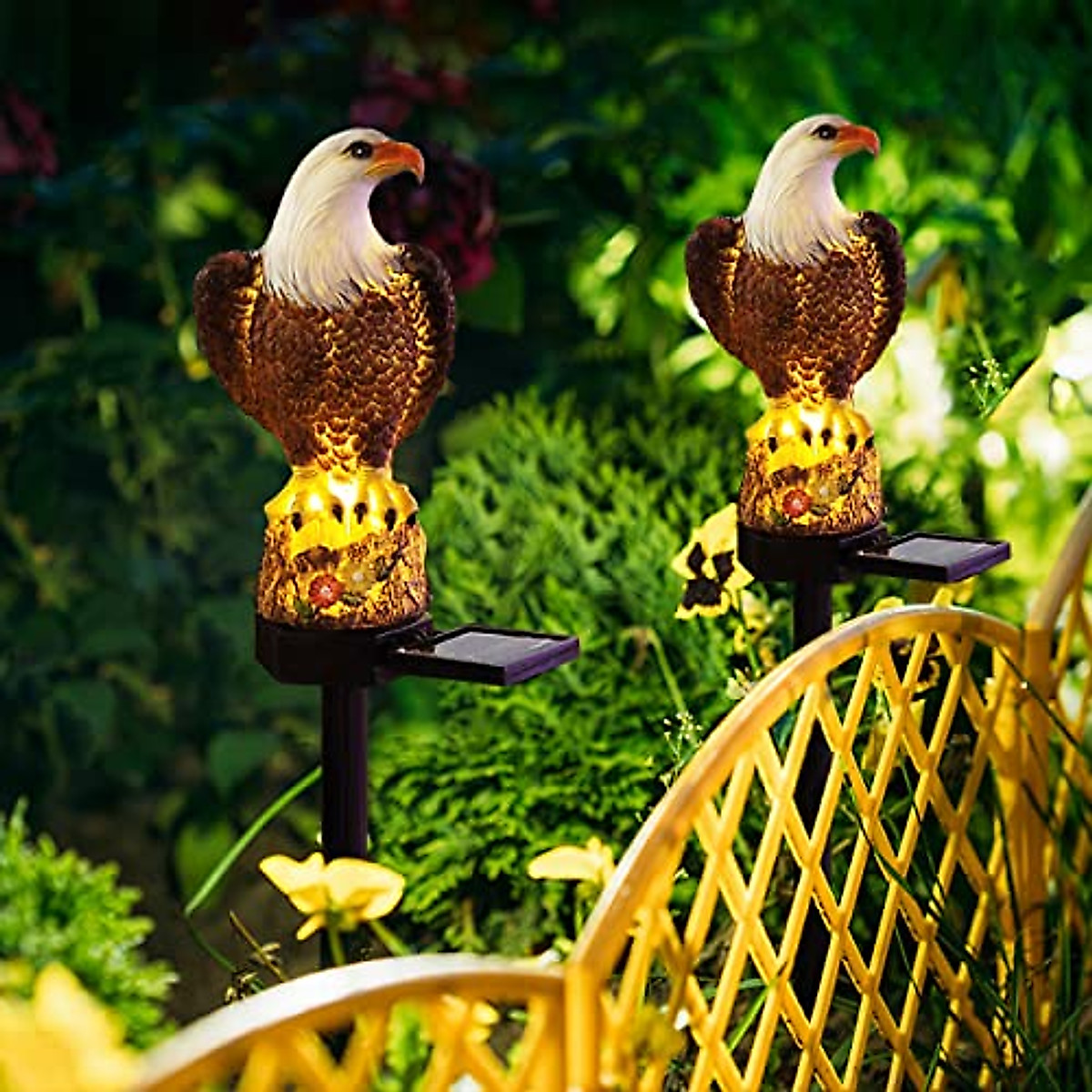 PERFECTOP 2 Pack Solar Eagle Garden Lights, Outdoor Solar Bald Eagle Figurines Decorative Stake Light, Garden Eagle Animal Bird Decor Yard Lawn Pathway Decoration Thanksgiving Christmas Ornament Gift