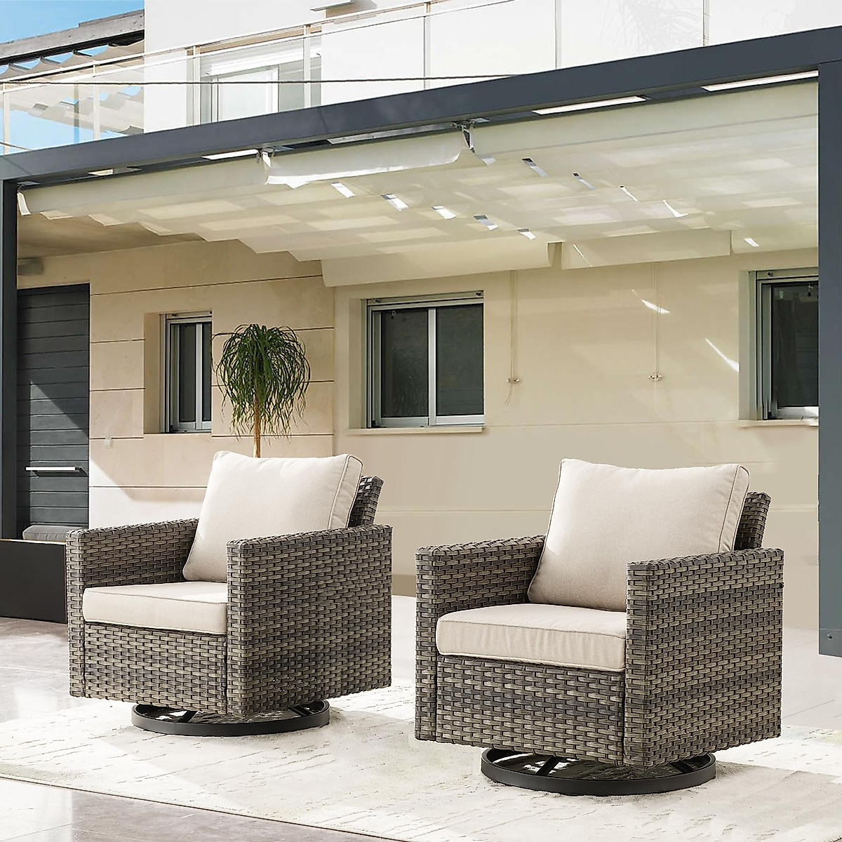 Artfurniz Patio Chairs Wicker Swivel Rocker Set of 2 - Heavy Duty Patio Furniture Set 350LBS Max Load Wicker Outdoor Swivel Glider Rocking Chairs for Porch Balcony Deck Poolside - Grey/Beige