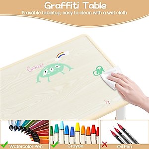 GAOMON Kids Table and 2 Chairs Set with Graffiti Desktop, Height Adjustable Toddler Table and Chairs Set, 4 in 1 Activity Table Play Table for Reading, Drawing, Playing, Eating