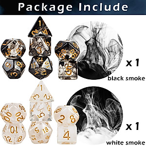 2 Sets DND Dice Set Black White D&D Dice Smoke Clear Resin Polyhedral Crystal D20 Dice for Dungeons and Dragons RPG Tabletop Game Accessories