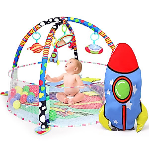 Siairo Jumbo Baby Activity Gym Folding Baby Play Gym Play Mat with Ball Pit & Hanging Mobiles, Surrounding Mesh for Newborn, Infant, Babies, Toddlers