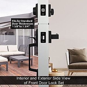 Haidms Black Front Door Handle and Deadbolt Set, Entry Door Handle and Deadbolt Set with Reversible Handle Lever,Front Door Lock Set, Front Door Handles and Locks