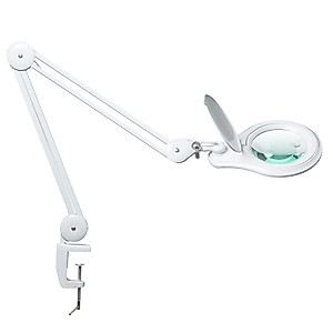 Bemelux Bifocals LED Magnifying Lamp with Clamp, 5 Diopter with 20 Diopter, 5 Inch Magnifier Glass Lens, 1200 Lumens Dimmable Magnifier Lamp for Desk Craft Hobby with 60PCS Bright LEDs