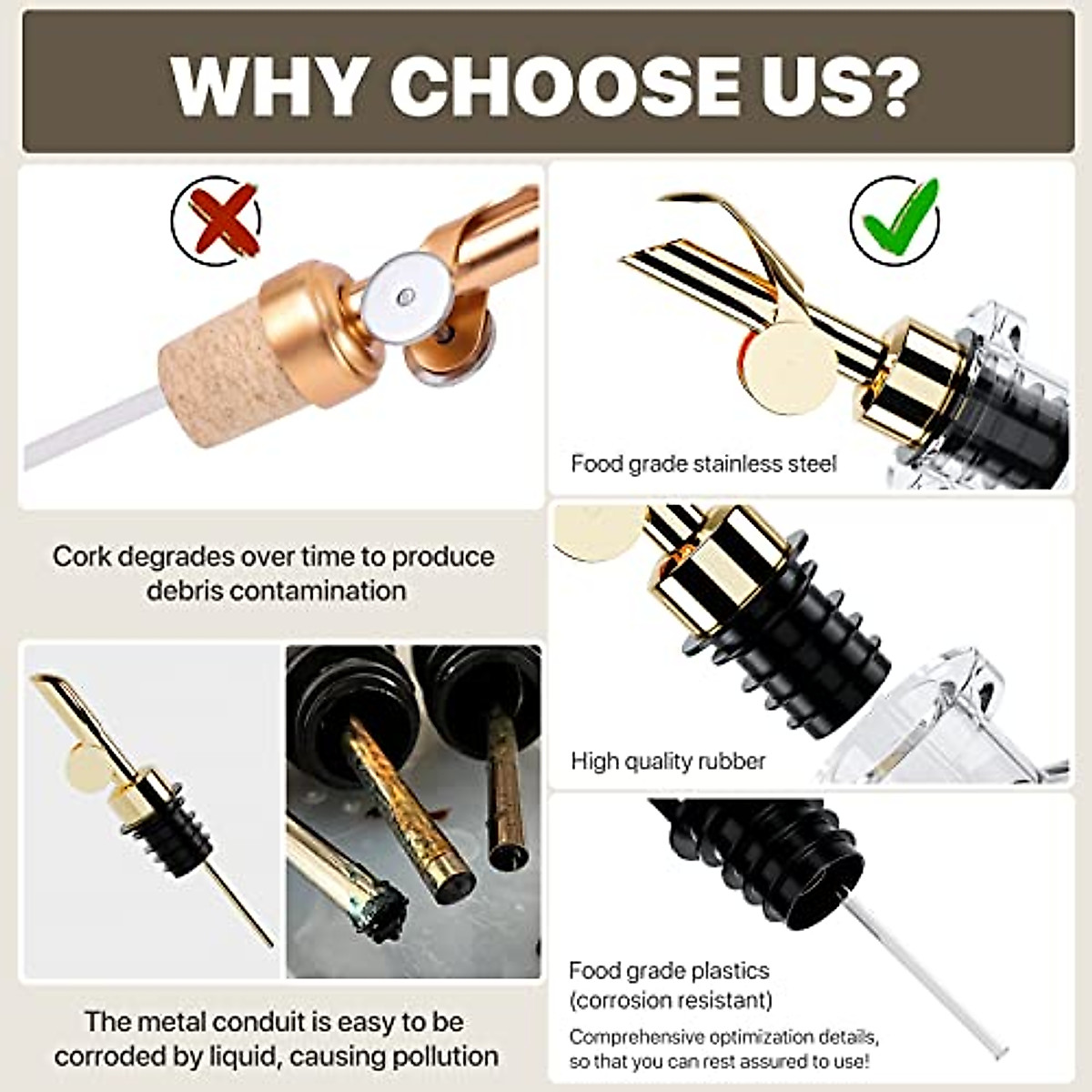 GAOHANG Olive Oil Dispenser Bottle for Kitchen, Coffee Syrup Dispenser, Glass Oil and Vinegar Dispenser Set for Cooking, Stainless Steel Weighted Pourer, Mouthwash Container, Farmhouse Kitchen Decor