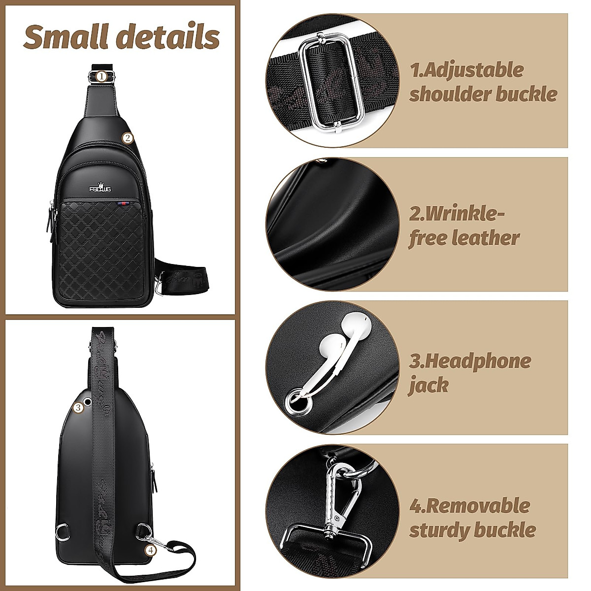 FSD.WG sling Backpack for Men Chest Bag Crossbody Shoulder Bags Travel Bag Purse for Men with Water Resistant