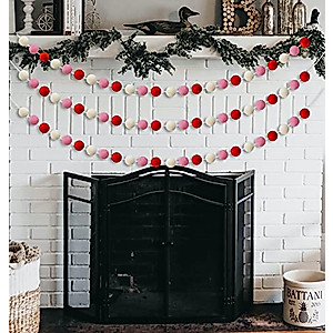 CAVLA 3 Pieces Valentine's Day Felt Ball Garlands Valentines Day Red Pink White Pom Pom Garlands 1 Inch Valentines Pompom Ball Banner for Mother's Day Wedding Engagement Hanging Decorations