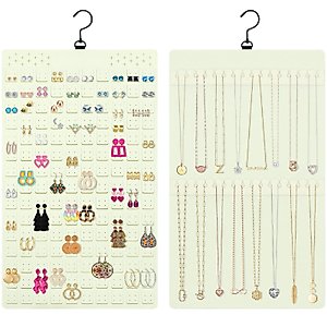 KMEOSCH Dual-Sided Hanging Jewelry Organizer Holds Up to 300 Pairs of Earrings and 30 Necklaces (1 Pack)
