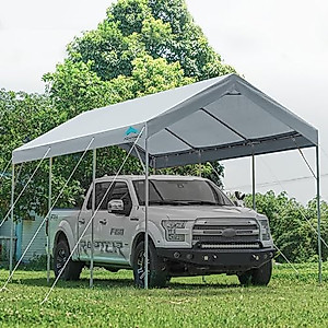 ADVANCE OUTDOOR 12x20 ft Heavy Duty Carport Car Canopy Garage Boat Shelter Party Tent, Adjustable Peak Height from 9.5ft to 11ft, Silver Gray