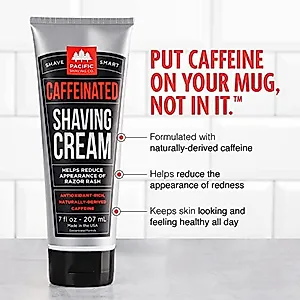 Pacific Shaving Company Caffeinated Shaving Cream - Shea Butter + Spearmint Antioxidant Shaving Cream with Caffeine - Clean Formula for a Hydrating, Redness Reducing + Irritation-Free Shave (7 Oz)