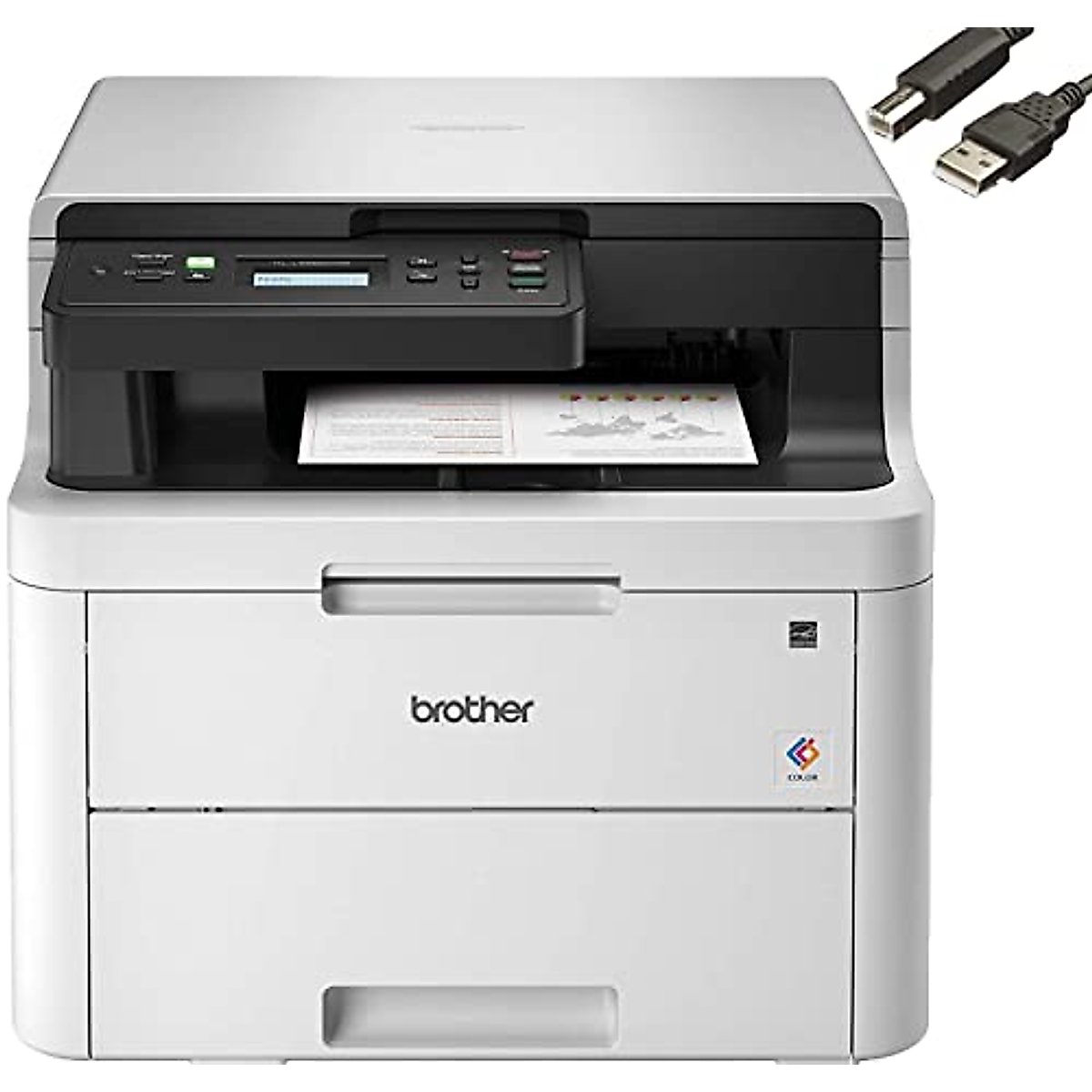 Brother HL-L3290CDW Wireless Compact Digital Color Laser All-in-One Printer, Duplex Printing, Print Scan Copy - 600 x 2400 dpi, 25ppm, 250-sheet, Works with Alexa - Bundle with JAWFOAL Printer Cable.