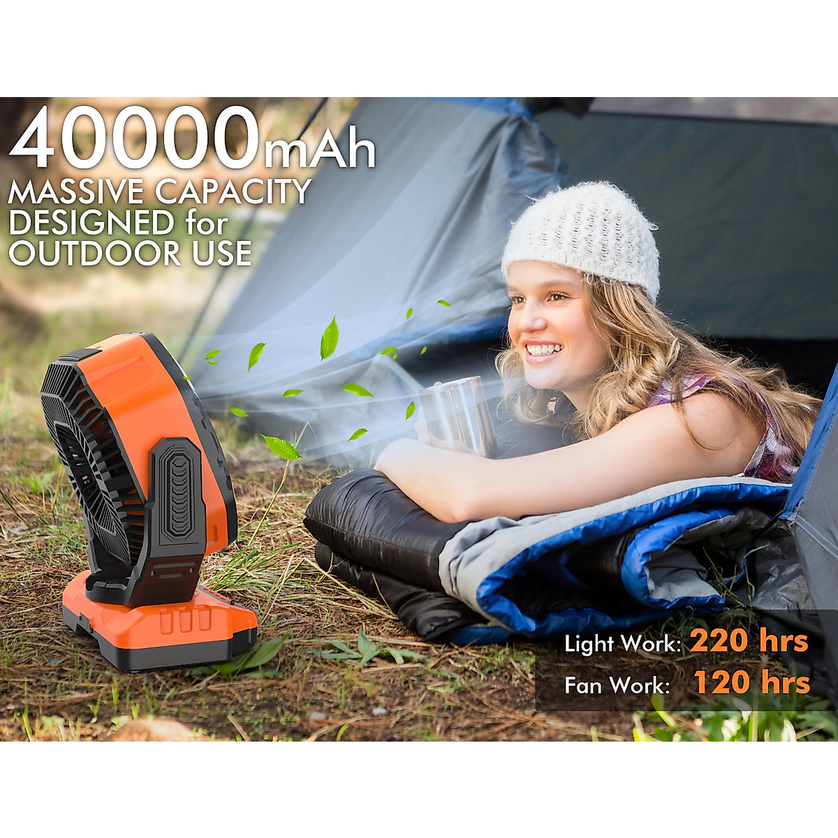 40000mAh Battery Operated Camping Fan, Rechargeable High Velocity Floor Fan, Auto Oscillation Remote Control Timer - Cordless Outdoor Fan for Car Travel RV Camp Garage Patio Hurricane Emergency