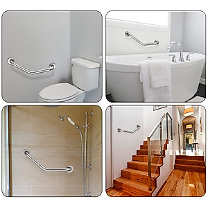 16 Inch Angled Shower Grab Bar, Munzong 2 Pack Anti Slip Satin Brushed Nickel Bathroom Grab Bar, Knurled Bathroom Balance Bar,Safety Hand Rail Support Handicap Elderly Injury Senior Assist Bath Handle