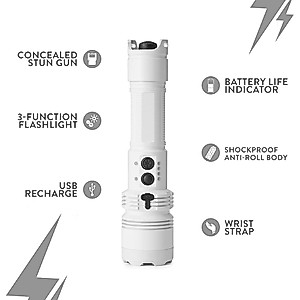 GUARD DOG SECURITY LightSafer Stun Gun with LED Flashlight - Police Strength Stun Gun with Concealed Prong Technology - Rechargeable with Charging Indicator (White)