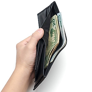 Alpine Swiss RFID Protected Men’s Max Coin Pocket Bifold Wallet with Divided Bill Section Soft Nappa Black