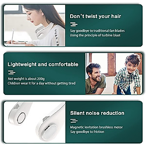 HUAYU, Personal Fan Neck, Neck Fans Portable Rechargable Prime, Portable Neck Fan Rechargeable, USB Powered Fan, 3 Speeds Hands free Neck Fan for Sporting and Outdoor activities (White&Pink)