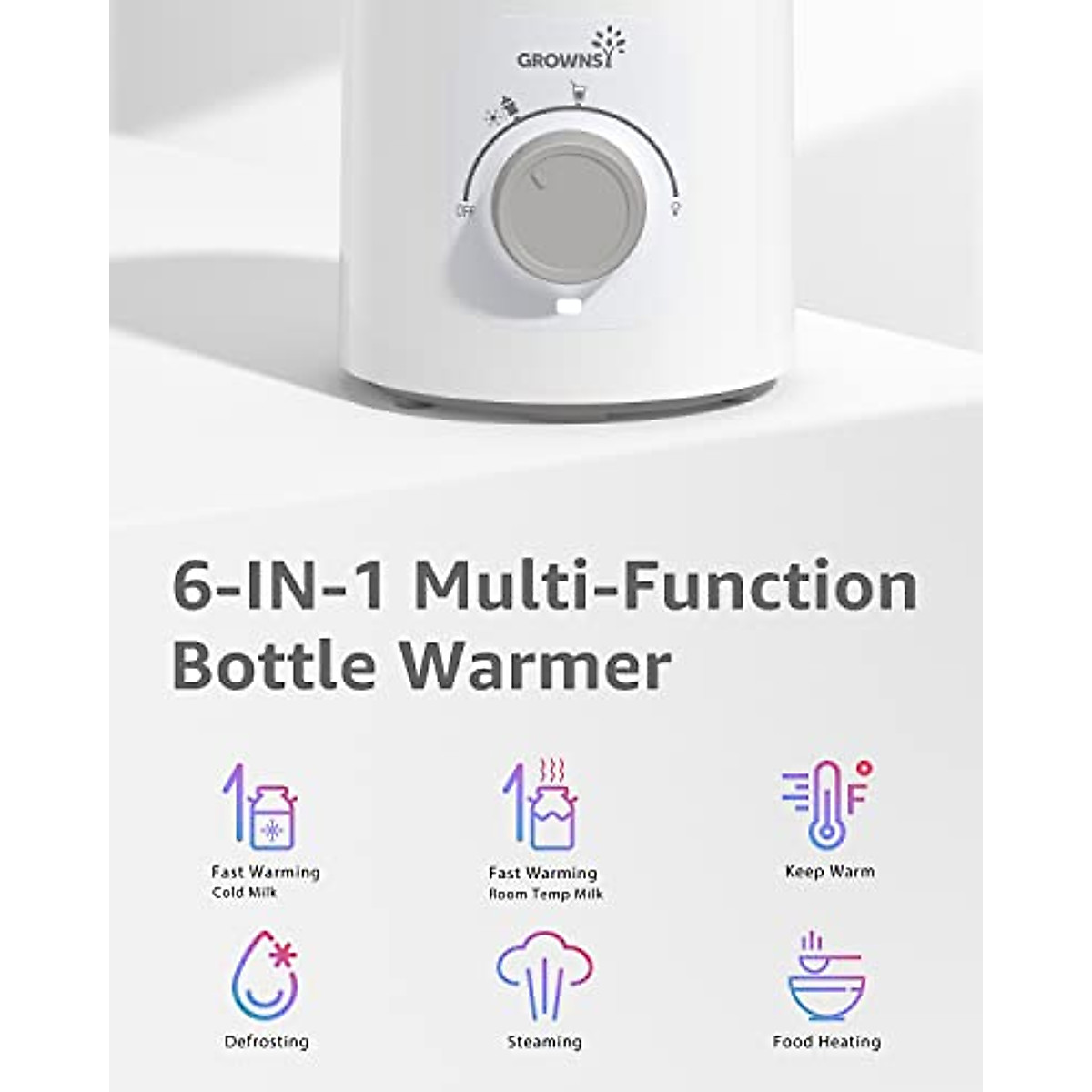 Bottle Warmer, GROWNSY 6-in-1 Fast Baby Milk Warmer for Breastmilk or Formula, Accurate Temperature Control, with Defrost, Sterili-zing, Keep, Heat Baby Food Jars Function