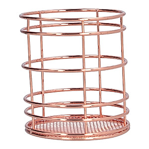 BORDSTRACT Small Wire Utensil Holder, 11x9x9cm Metal Round Pen Holder, Make Up Brush Holder Desk Cutlery Chopsticks Organizer for Kitchen Counter Home Office(Rose Gold)
