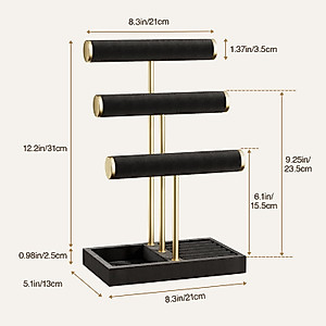 bussdis 3 Tier Bracelet Holder Display - Detachable T Bar Black Velvet Bracelet Holder, Jewelry Holder Organizer for Bracelet, Necklace, Watches, Rings