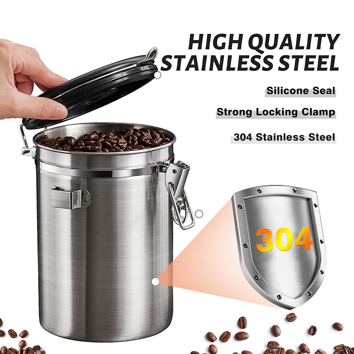 LAMLENT 2800ML Large Capacity Sealed Coffee Maker, Stainless Steel Container with Spoon, Ground Coffee, Beans and Tea, Keep Coffee Fresh,94.7OZ