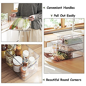 Wonlooker 3 Pack Refrigerator Organizer Bins with Pull-out Drawer, Stackable Fridge Drawer Organizer Set with Handle, Clear Plastic Food Storage Containers for Freezer, Cabinet, Kitchen, Pantry