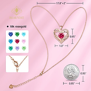 Beauyist Love Heart Birthstone Necklaces for Women, Engraved Pendant Necklace Jewelry Gifts