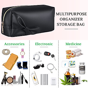 Makeup Bag 2 Pcs Cosmetic Bag Waterproof Large Make Up Bag for Travel Bow-Knot Storage Bag Portable Cosmetic Pouch Makeup Brush Organizer Toiletry Case for Women and Girls Black