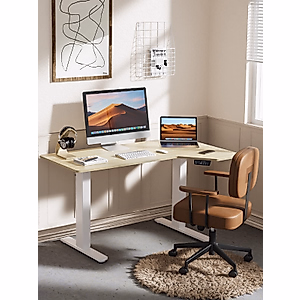 Totnz Electric Standing Desk, Height Adjustable Sit Stand up Desk, L-Shaped Memory Home Office Desk with Hook, 55 x 34 inch