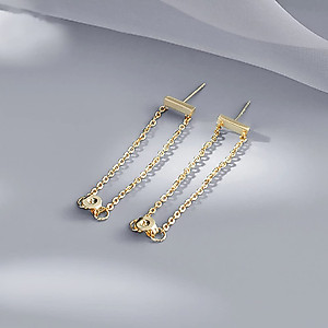 Reffeer Solid 925 Sterling Silver Bar Tassel Chain Drop Earrings for Women Bar Drop Earrings Studs Minimalist (B-18K Gold)