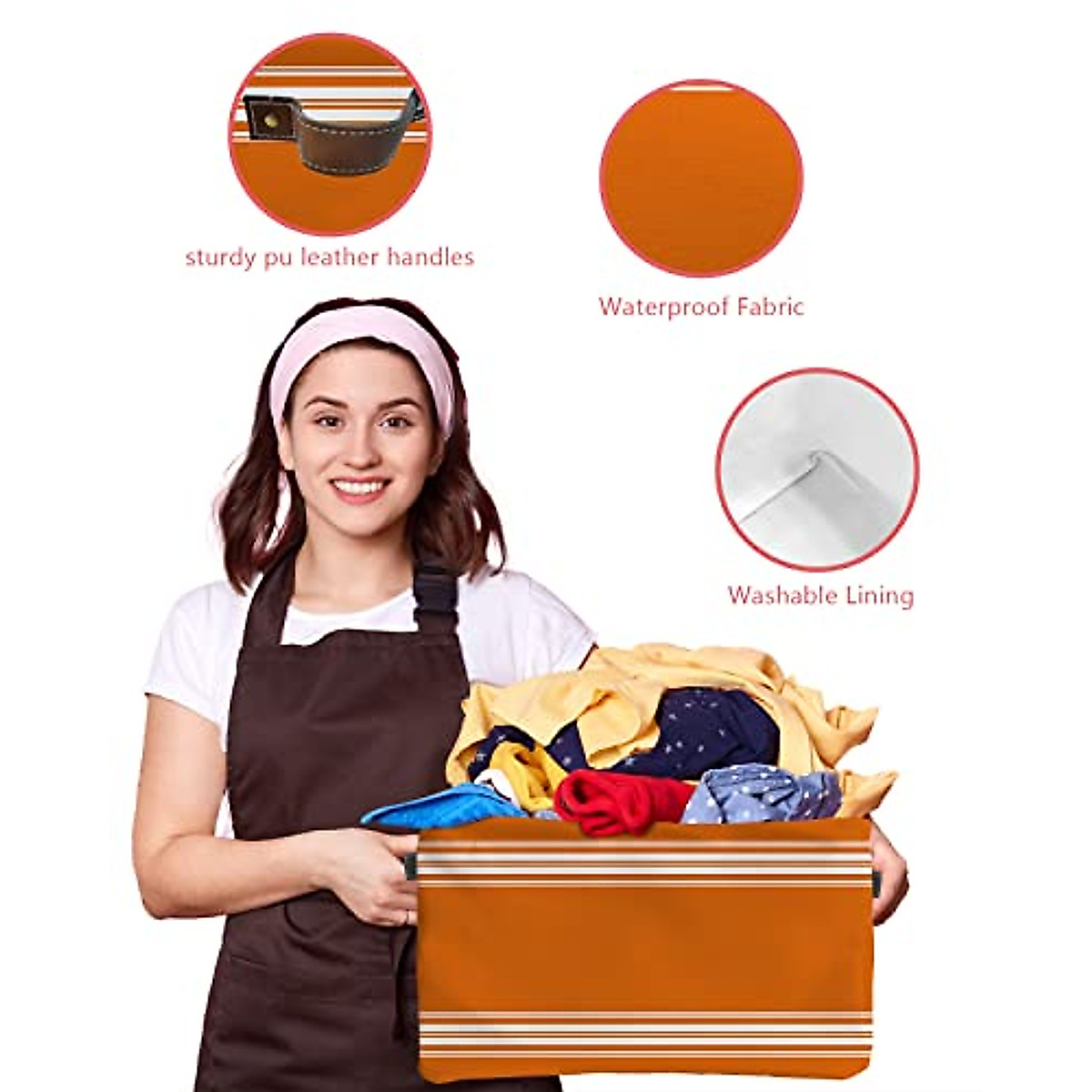 Storage Cubes Organizer with Handles, Thanksgiving Farmhouse Storage Bins Fabric Collapsible Storage Baskets for Shelf Closet Nursery Cloth Organizers Box Orange Fall Stripes 2pcs-15x11x9.5in