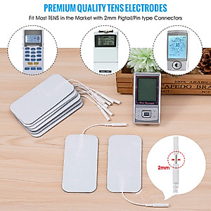 LiteTour 10 Pieces Large Electrode Pads - Premium Reusable TENS Unit Pads with Standard 2mm PIN Connector - 2x4 Inches Self-Adhesive for Pain Relief and Muscle Stimulation