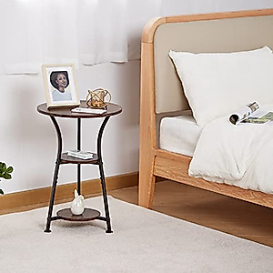 Dulcii Small Round End Table for Narrow and Small Space, 3-Tier Round Accent Couch Beside Table, Modern Side Table Corner Sofa Table Nightstand for Living Room Bedroom