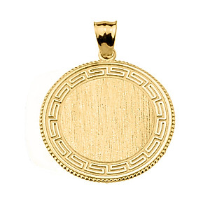 10K Yellow Gold Engravable Greek Key Medallion Pendant