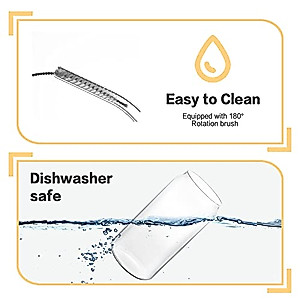 HOMBERKING Glass Cups with Bamboo Lids and Straws 8pcs Set, 20oz Can Shaped Glass Cups, Beer Glasses, Iced Coffee Cups, Cute Tumbler Cup with 2 Cleaning Brushes, Ideal for Cocktail, Whiskey, Tea, Gift