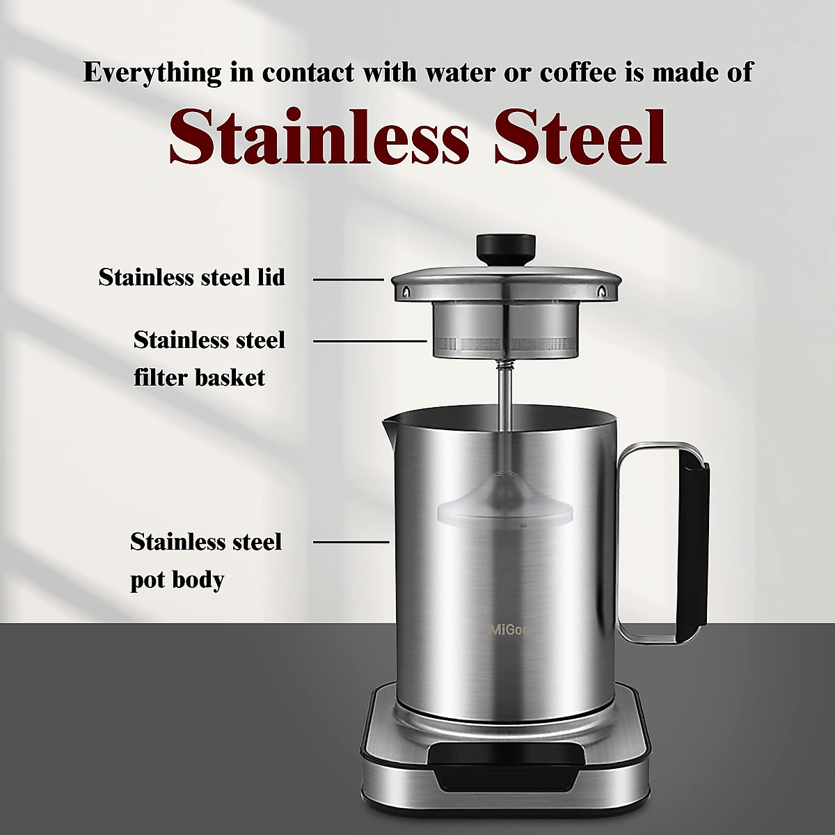 iMiGoo Intelligent Coffee Percolator 24OZ- Tea Maker - Double Layer Stainless Steel Electric Kettle 1000ML MG-W03A