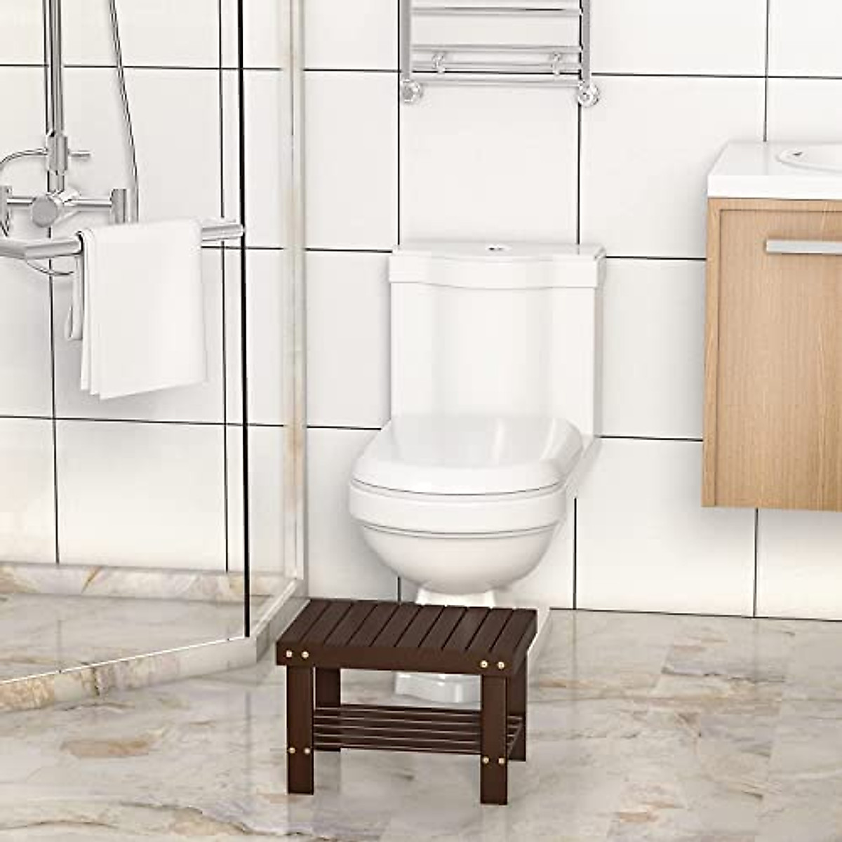 Zhuoyue Wooden Step Stool for Kids Adults Walnut Small Bamboo Wood Shower Foot Rest Stool Shaving Legs for Bathroom Sink Bed Kitchen