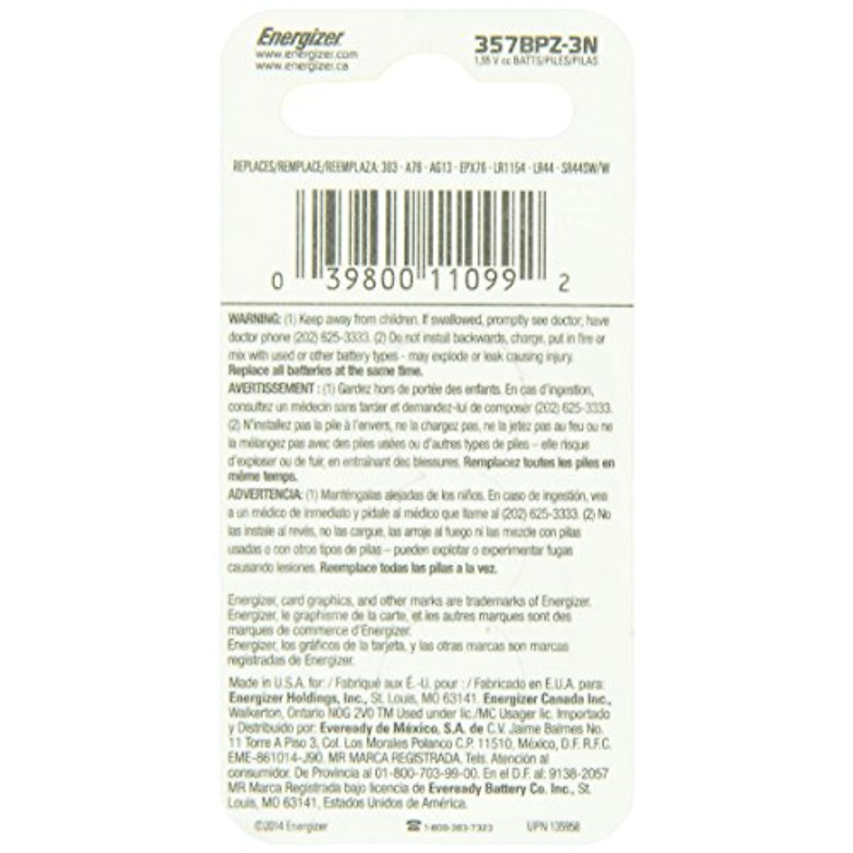 Energizer 357 Battery, (Pack of 3)