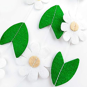 Pinkblume 30ft Felt Daisy Garland White Flowers Banner with Green Leaves Artificial Craft Fake Flowers Hanging Garland for Spring Decor Easter Day Wedding Party Bridal Shower Window Decorations