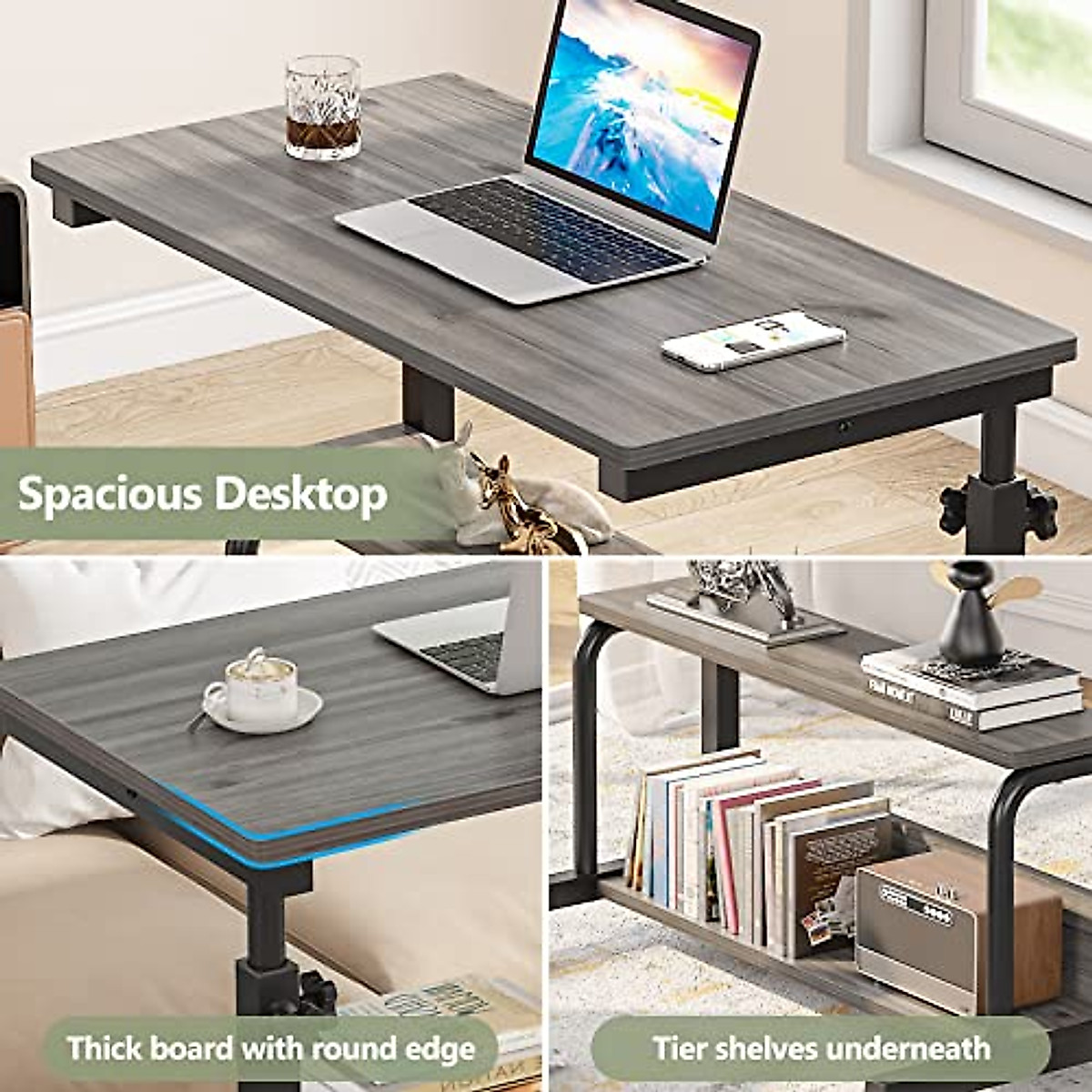 LITTLE TREE Height Adjustable Small Desk Portable Sofa Couch Bed Side Table, Grey