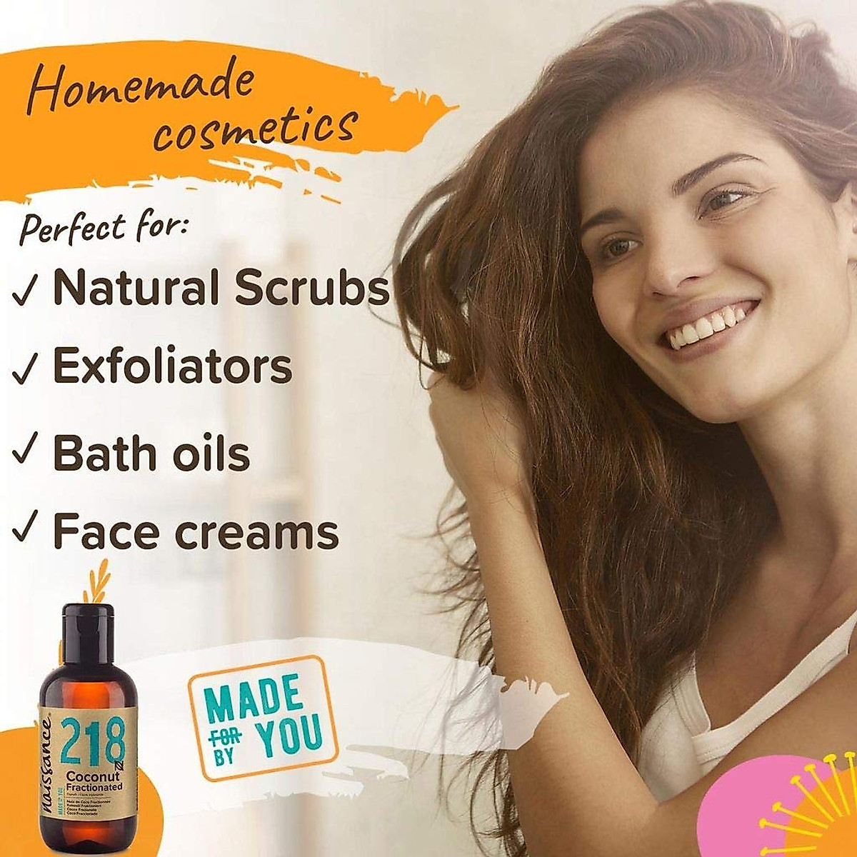 naissance Fractionated Coconut Oil 16 fl oz - Pure Natural, Vegan, Non GMO, Hexane Free, Cruelty Free - Moisturizing & Hydrating - Ideal for Aromatherapy, Massage and DIY Beauty Recipes