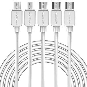 SMALLElectric Micro USB Cable (5-Pack, 6FT) Android Charger, Micro USB Charger Cable Long Android Phone Charger Cord for Samsung Galaxy S7 S6 Edge J7 S5,Note 5 4,LG 4 K40 K20,MP3,Kindle,Tablet,White
