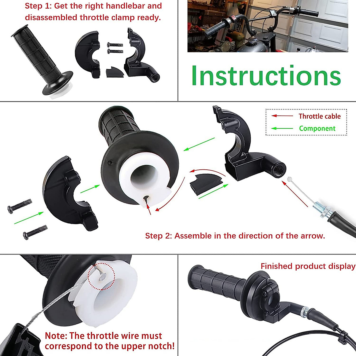 CALU LUKY 22mm Twist Throttle Accelerator Handle Grips, 50 90 110 125cc Pit Bike Dirtbike (Handle Grip + Cable + Throttle Clamp + flameout Switch)