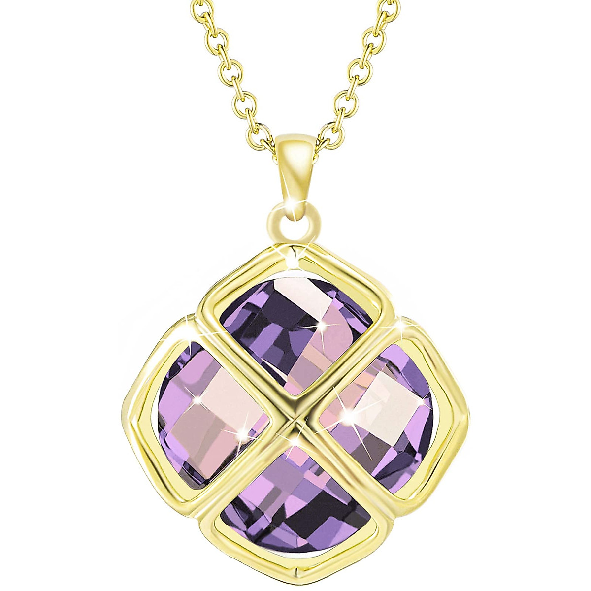 Qinpan 14MM Crystal Pendant Drop Dangle Necklace for Women Glod Plated Costume Jewelry, 24.4*17.8mm, Gold Plated, Cubic Zirconia