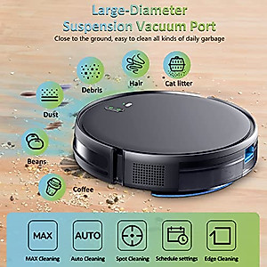 Robot Vacuum and Mop Combo, 2 in 1 Mopping Robotic Vacuum with 2000Pa Max Suction, WiFi/App/Alexa, Schedule Settings, Self-Charging, Slim, Tangle-Free, Ideal for Hard Floor, Pet Hair and Carpet