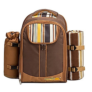 apollo walker Picnic Backpack Bag for 2 Person with Cooler Compartment, Detachable Bottle/Wine Holder, Fleece Blanket, Plates and Cutlery(2 Person, Brown)