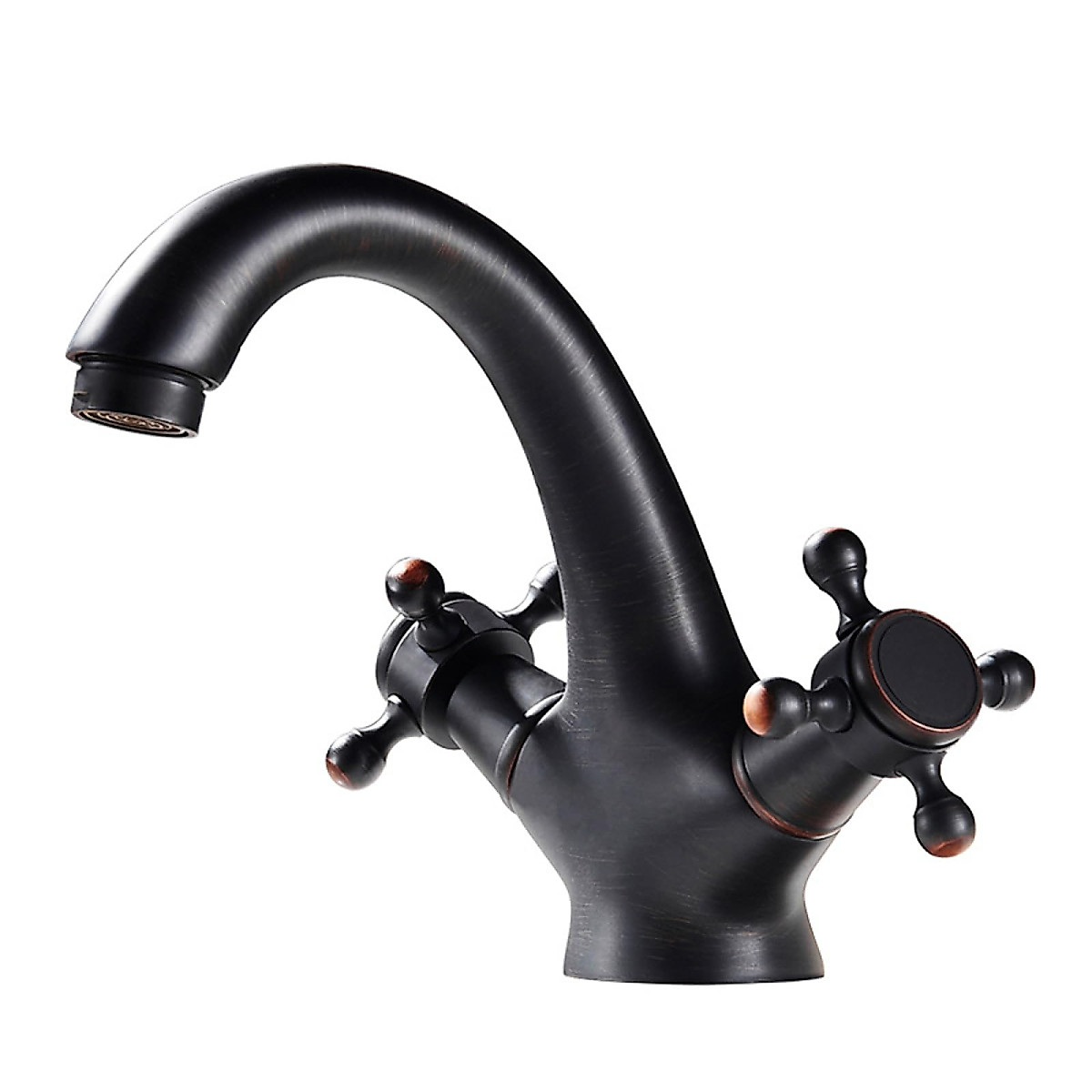 ZYCDP Bathroom Sink Faucets Vintage Bathroom Sink Faucet 1 Hole 2 Handles Double Cross Knobs Hot and Cold Bathroom Sink Faucet Black Antique, A